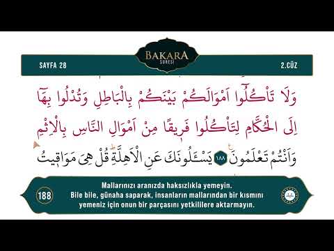 Diyanet Ok Takipli Hatim 2. Cüz - Kur'an-ı Kerim 28. Sayfa - Bakara Suresi 187-190 Ayetler