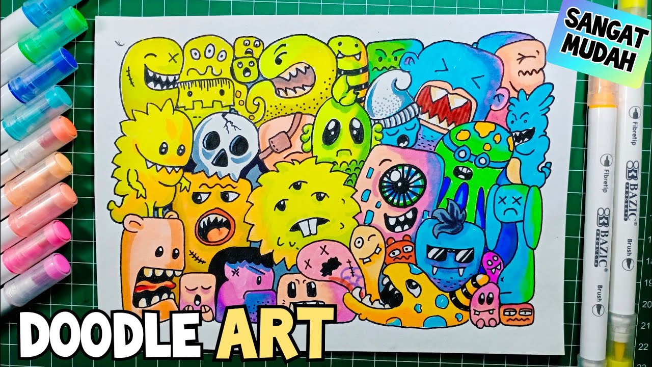 GAMBAR DOODLE PAKAI SPIDOL WARNA | DOODLE ART - YouTube