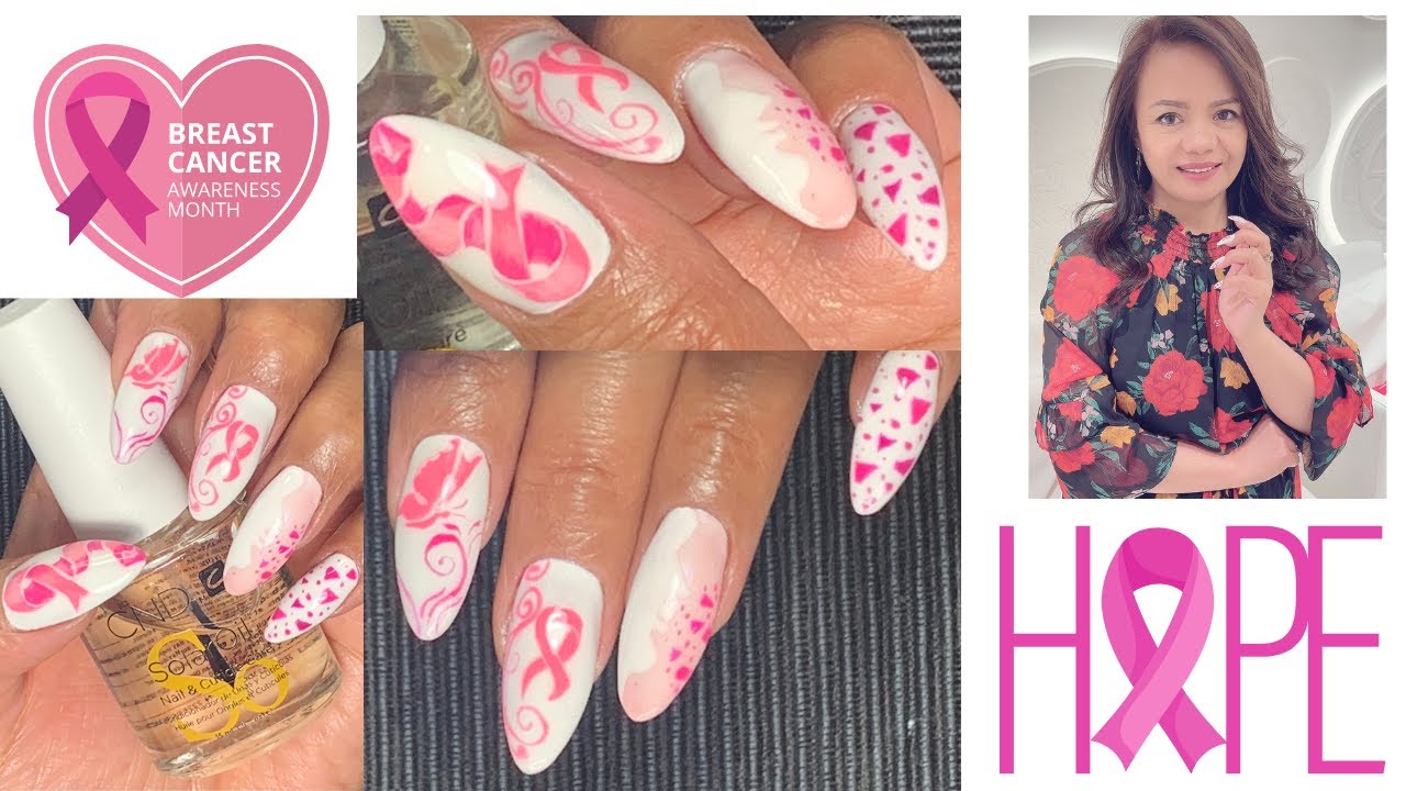 breast cancer awareness month nail art/pink october nail designs - YouTube