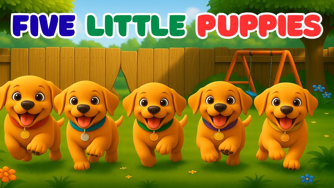 Five Little Puppies | Cute Counting Song for Kids | Nursery Rhyme in 3D ...