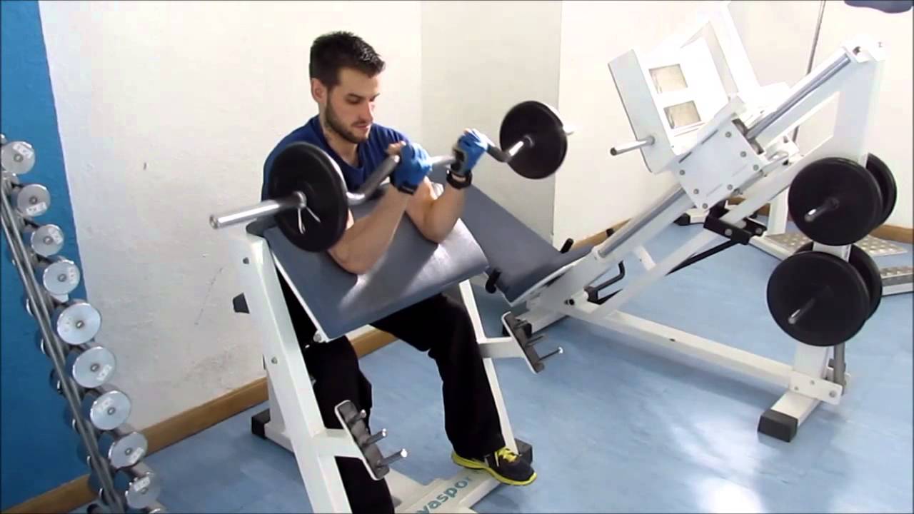 curl barra Z banco scott cerrado (supino) - YouTube