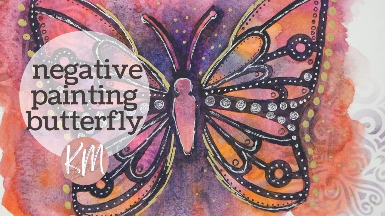 Easy Butterfly Stencil Negative Watercolor Painting with Ink and ...