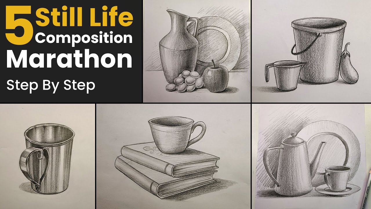 5 Still Life Drawing Step Step with Pencil Shading | Object Drawing ...