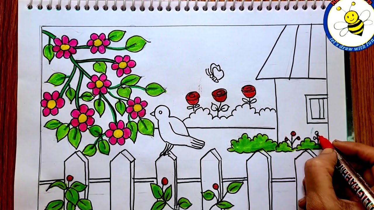 Spring Garden Pencil Drawing