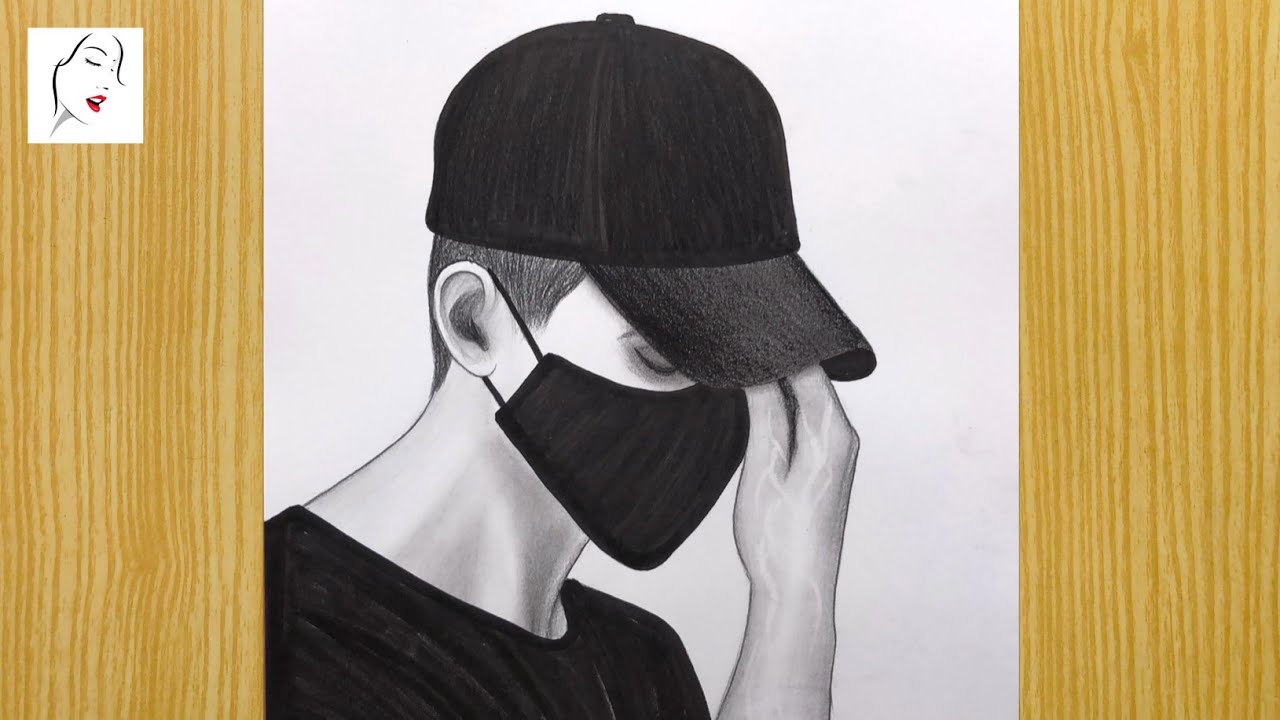 How to draw a Boy Wearing a Mask || a Boy Drawing WIth Cap || Boy ...