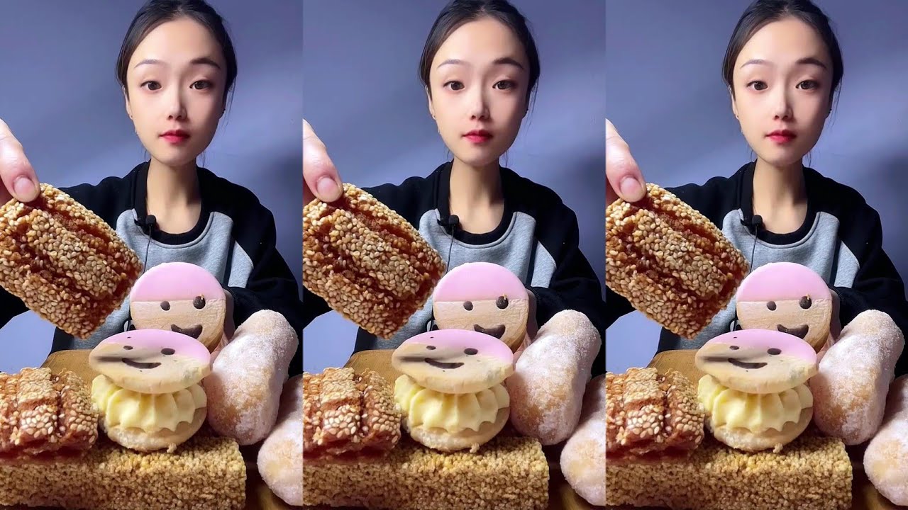 Asmr / Eating cake sesame with cake taste milk delicious show Mukbang ...