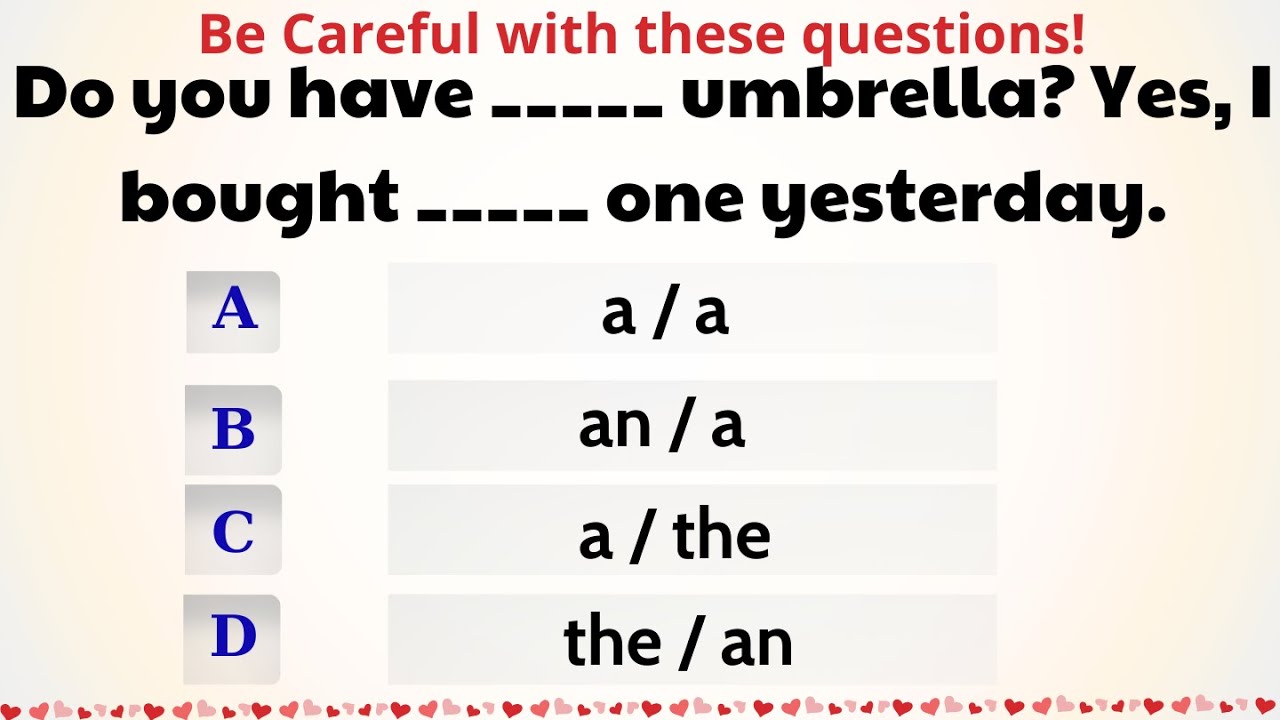 A, An, The Quiz | 50 English Grammar Questions for Beginners (A2 Level ...