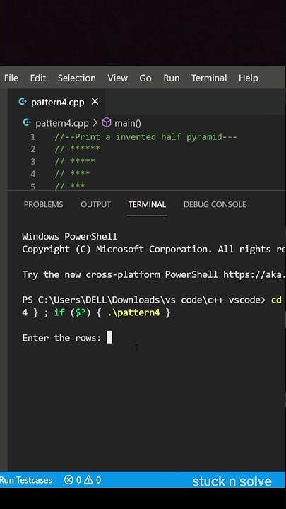 C++ program to print inverted half pyramid| star pattern| #shorts #cpp #code - YouTube