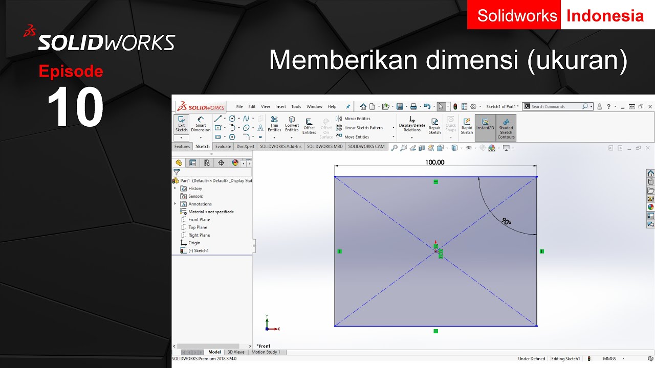 Belajar Solidworks - 10 - Memberikan Dimensi - YouTube