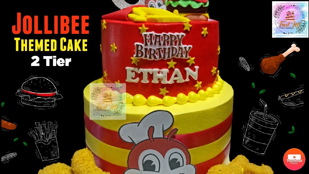 Jollibee Theme Cake 2 tiered Simple tutorial Design - YouTube