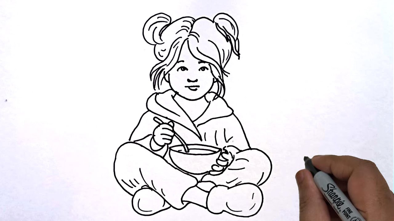 Drawing a Young Girl Eating - YouTube