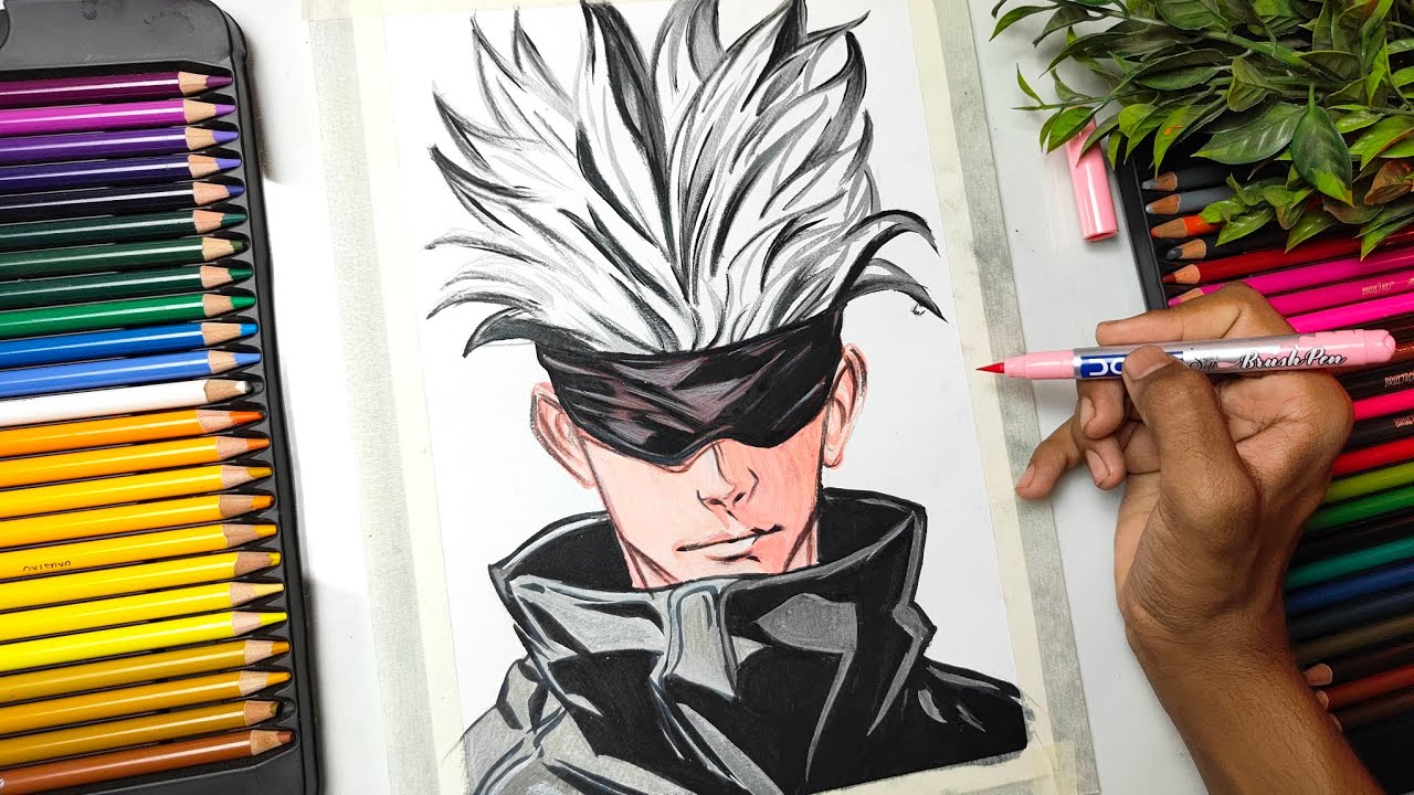 Gojo Satoru Drawing, How to draw Gojo Satoru step by step Tutorial ...