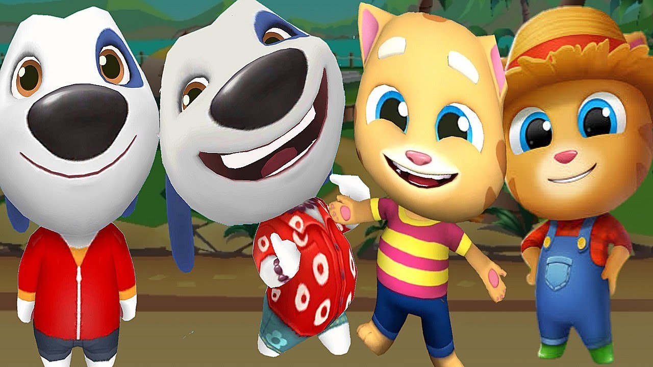 Talking Tom Gold Run Ginger vs Hank vs Farm Ginger vs Hawaiian Hanks vs ...