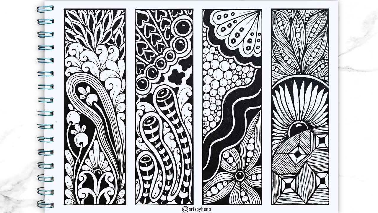 How To Draw Zentangle Art For Beginners | 4 Easy Zentangle Bookmark ...