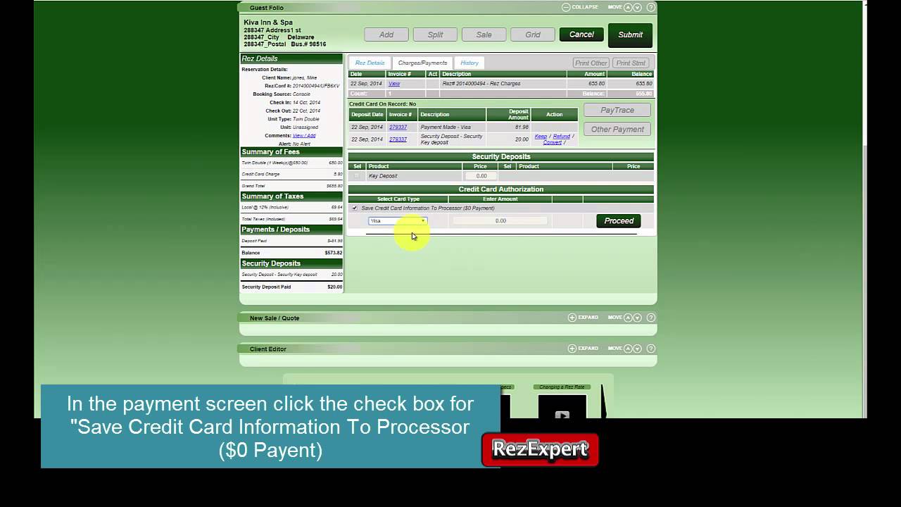 How to store a card on file using Paytrace in RezExpert - YouTube