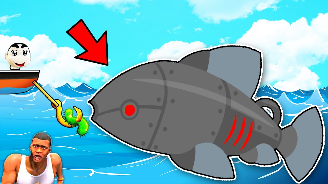 SHINCHAN Catching ALL FISHES in CAT GOES FISHING with CHOP | SHARK FISH GAME x GTA 5 franklin ...