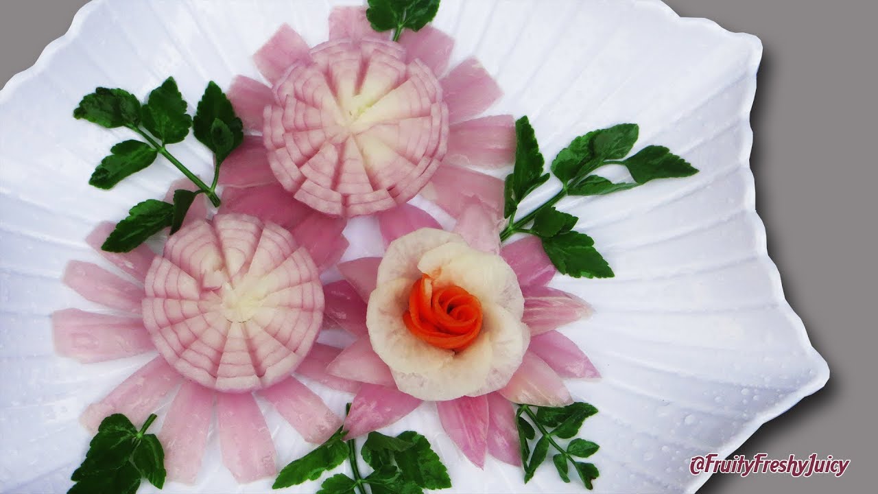 Ornament of Onion, Radish & Carrot Flower Carving Garnish - Art in ...