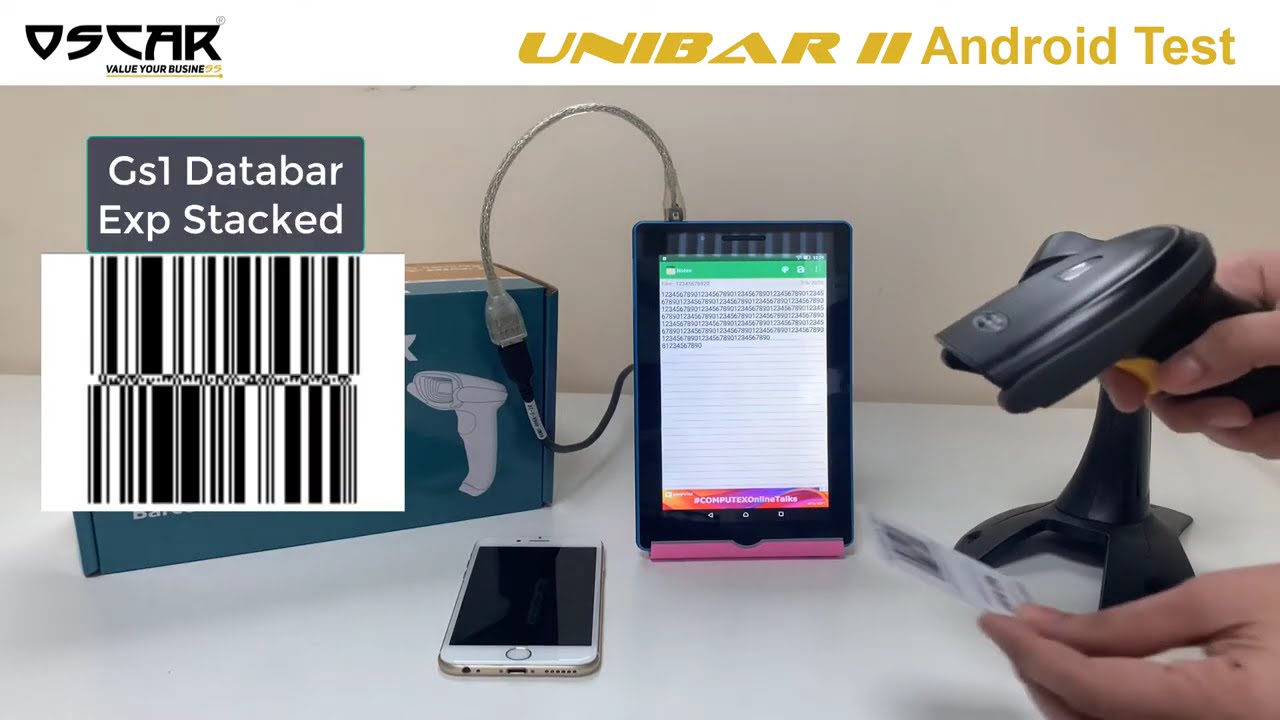 OSCAR UniBar II Wired 2D Barcode Scanner Presentation for Android - YouTube