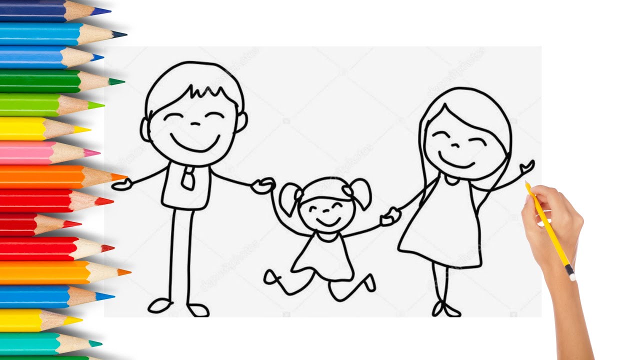 Family 👨‍👩‍👧Drawing, Painting for kids & toddlers | Easy Family step by ...