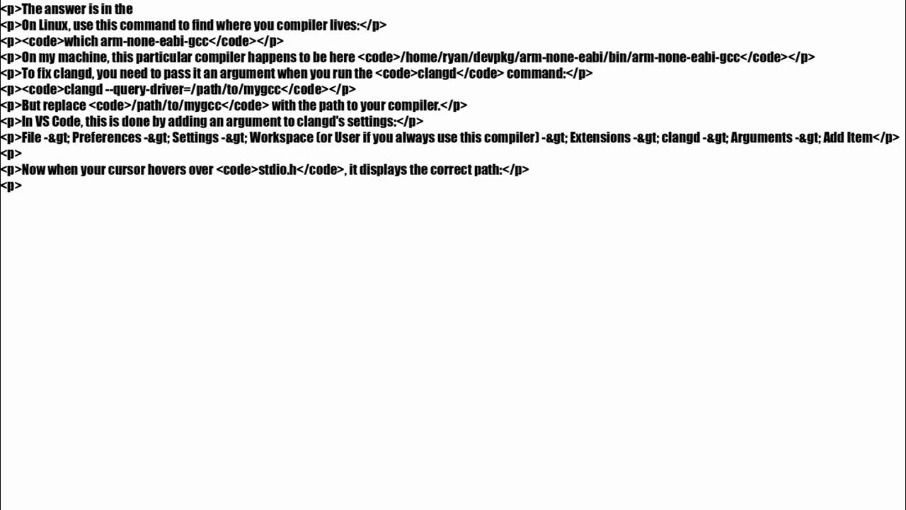 clangd doesn't find and finds the wrong when using arm-none-eab - YouTube