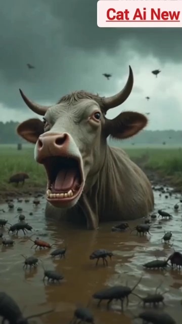 The cow drop the pond and attack thousands of Cockroaches //#cow # ...