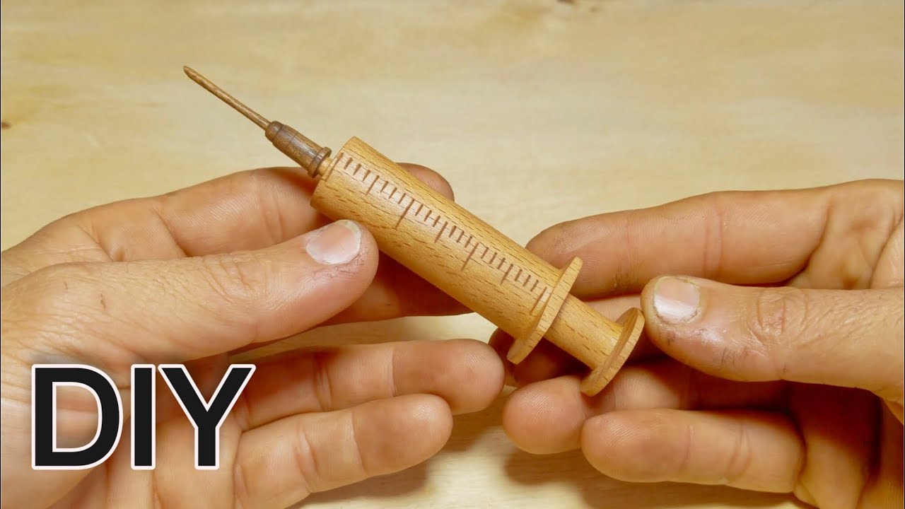 / Let's make a wooden syringe! 💉 / Woodturning fun - YouTube
