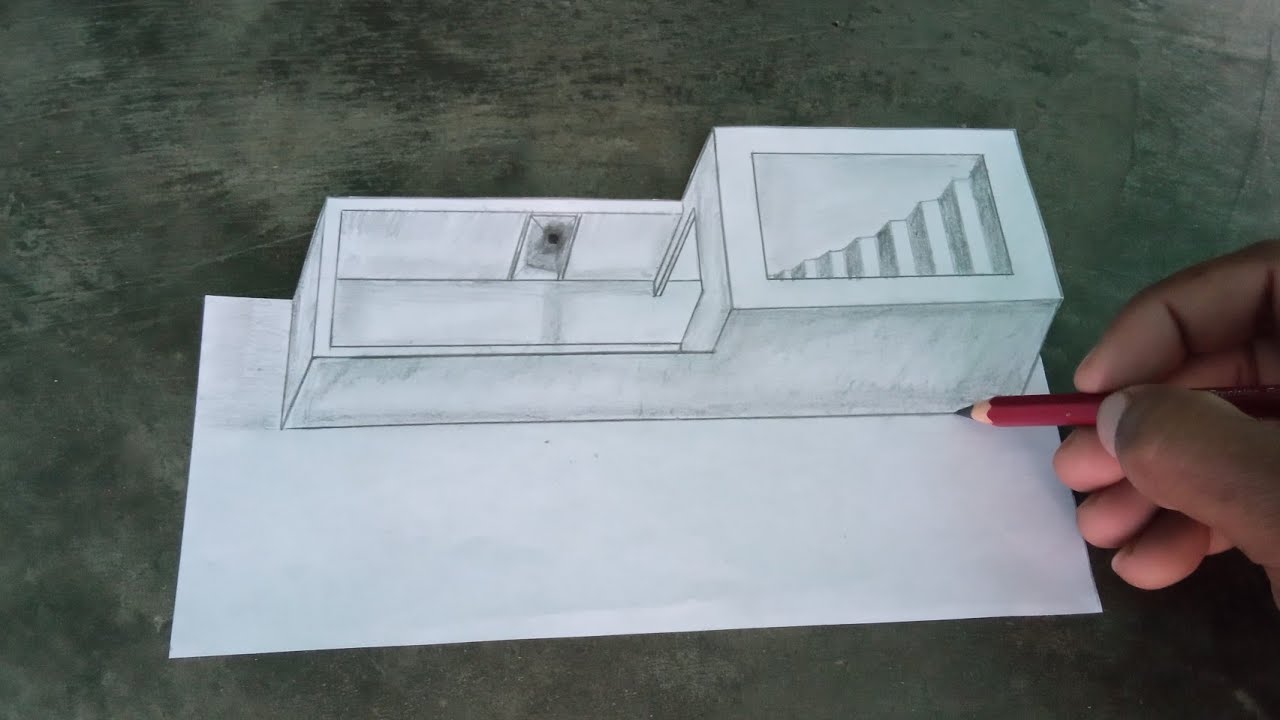 how to draw 3d room and stairs || 3d drawing stairs in the room || easy ...