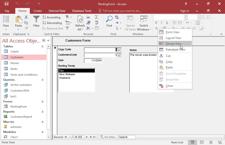 A form is already open. Change the view to Design View. - YouTube