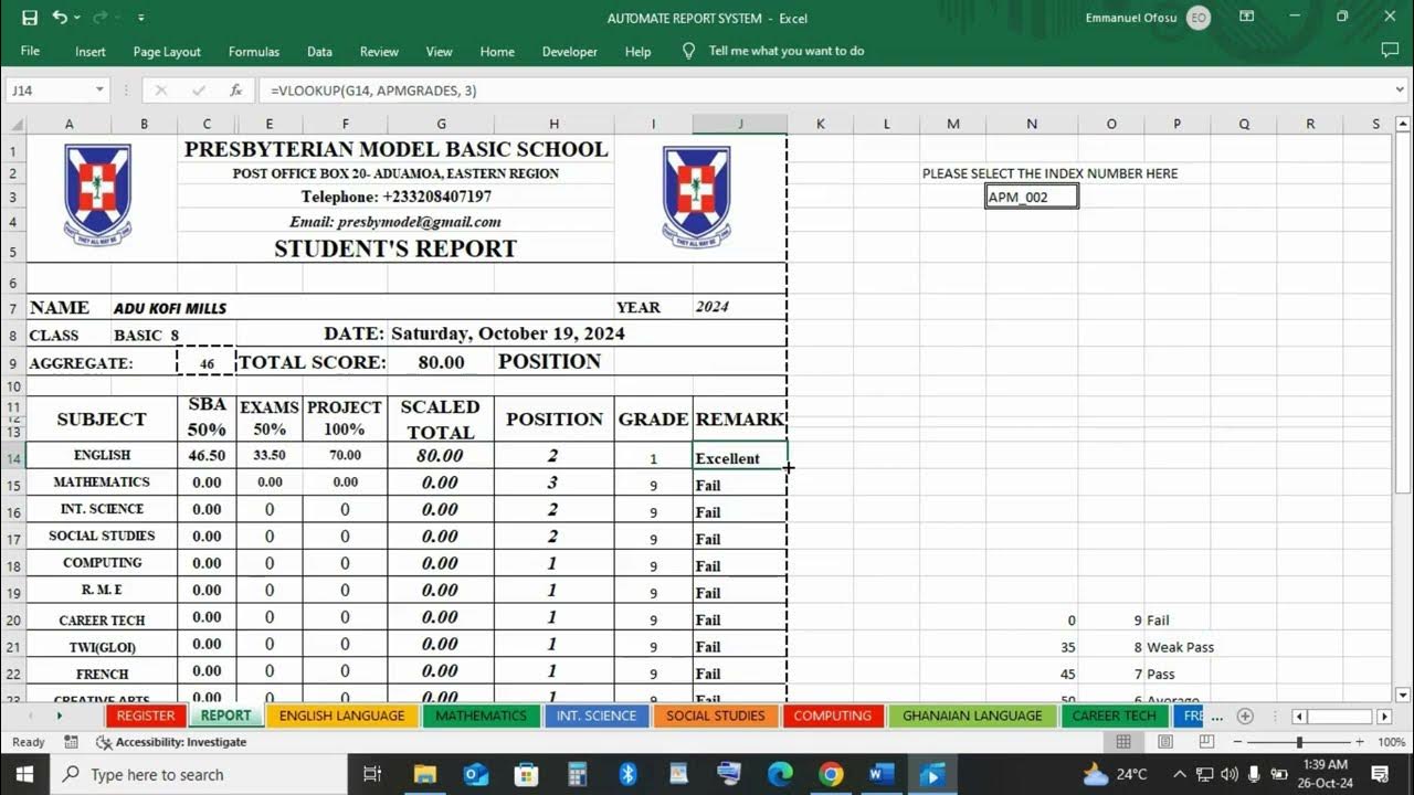 How to Create Automated Student's Report System in Excel - Part 3 - YouTube