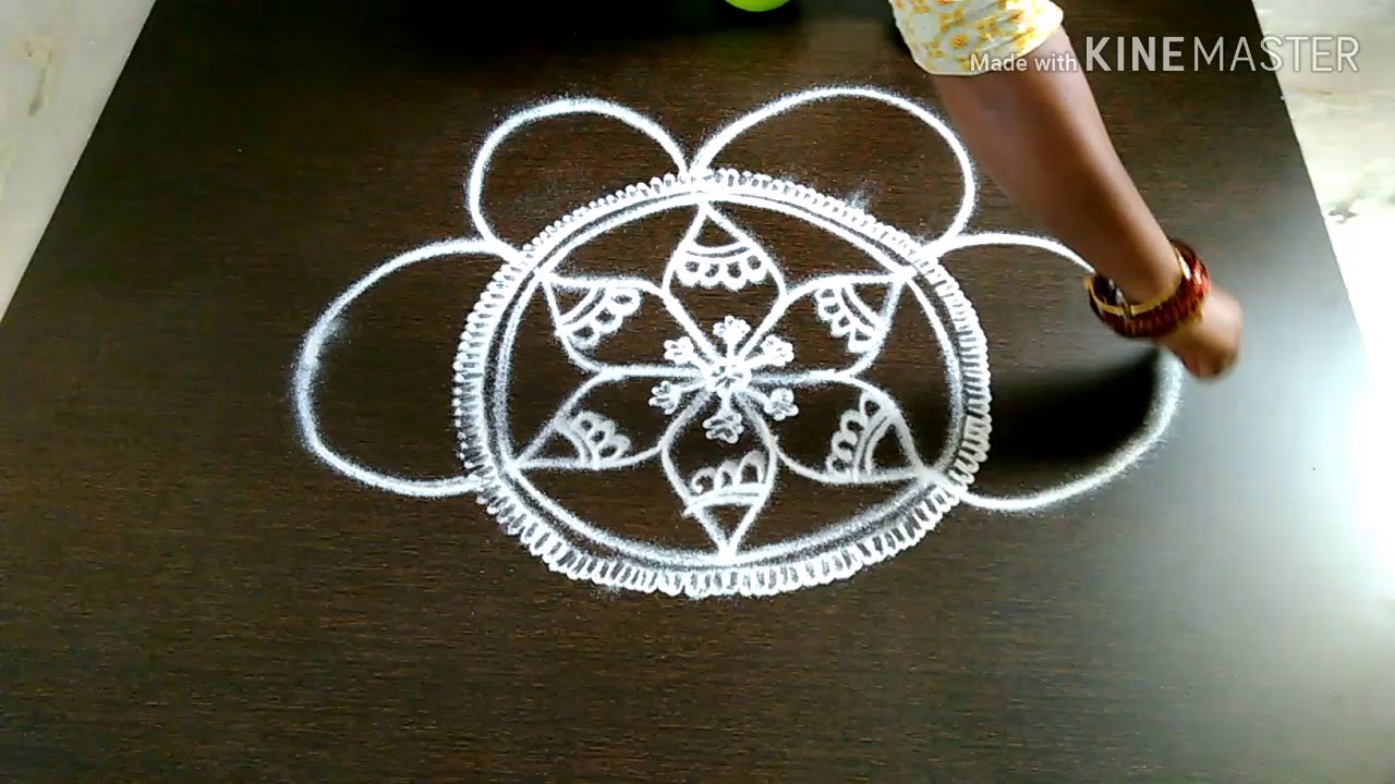 Cute flower rangoli for festival season // easy rangoli design in my ...