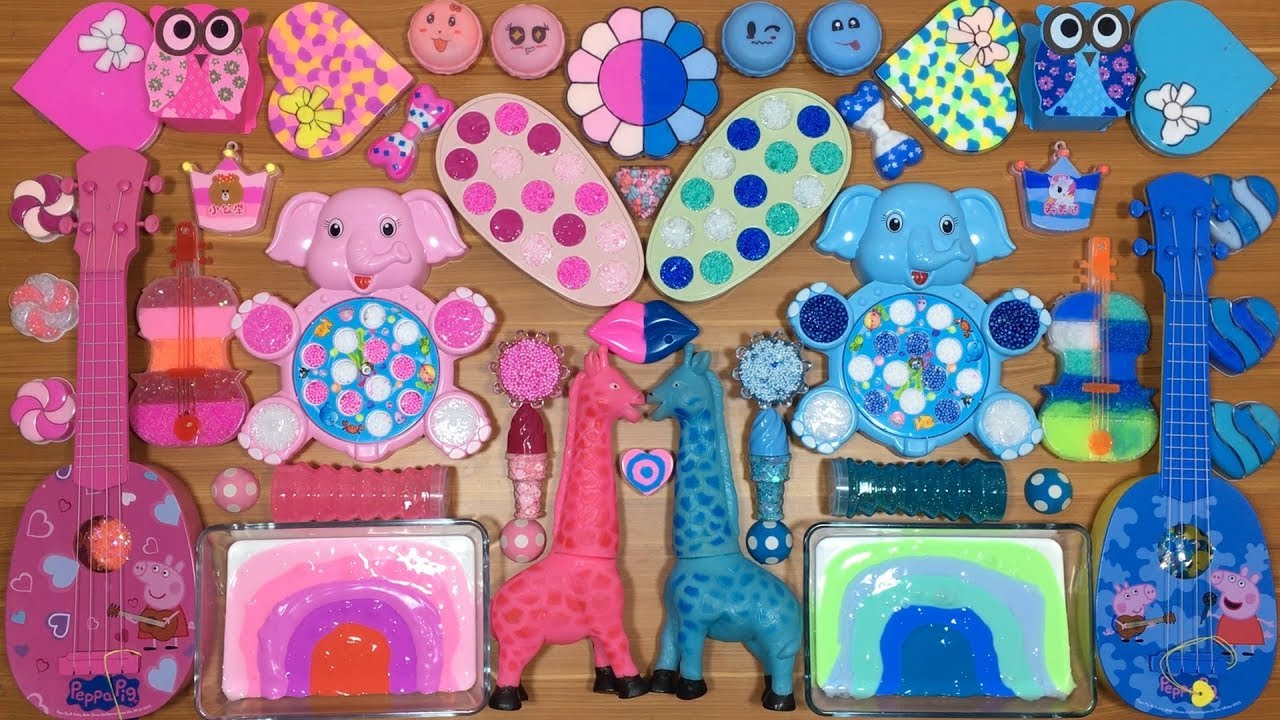 Peppa Pig Slime Pink vs Blue | Mixing Random Things into Glossy Slime ...