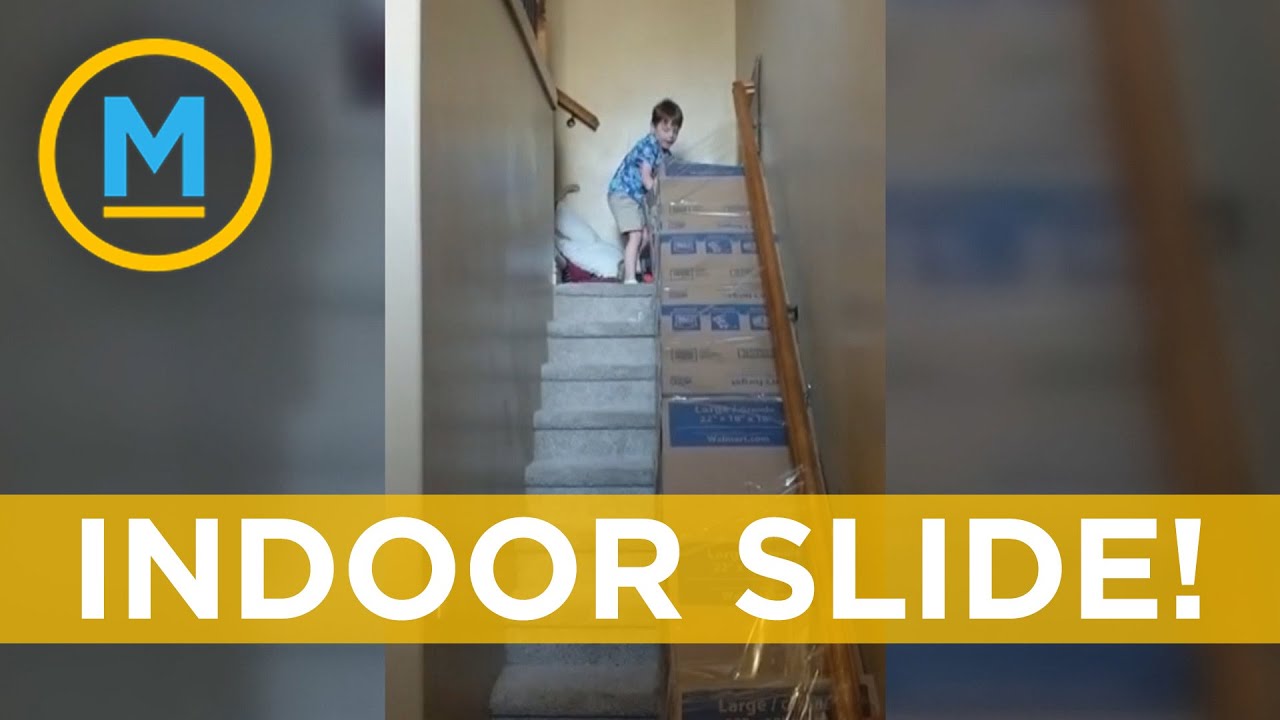 This dad built a cardboard box-slide in the house | Your Morning - YouTube