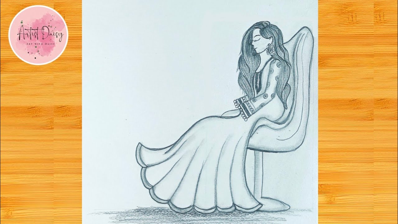 How to draw a girl sitting on chair - very easy drawing |Pencil sketch ...