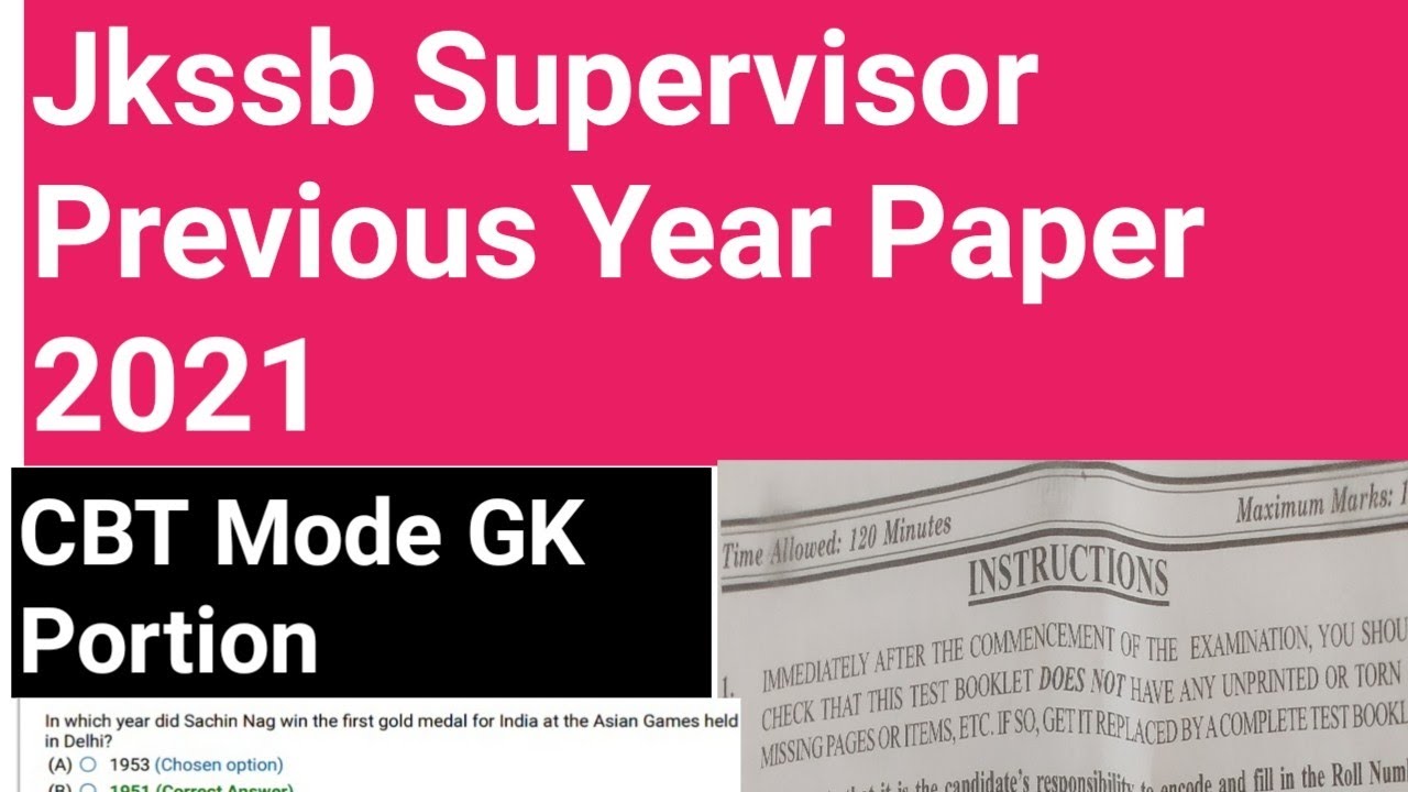 Jkssb Supervisor Previous Year Question Paper || Jkssb supervisor Paper ...