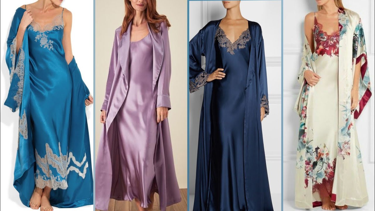 beautiful Silk full length women nightwear sleepwear night gown design ...