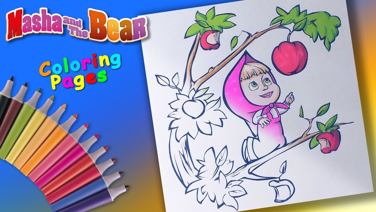 MASHA and the BEAR CARTOON Colouring. Coloring Book for Kids - YouTube