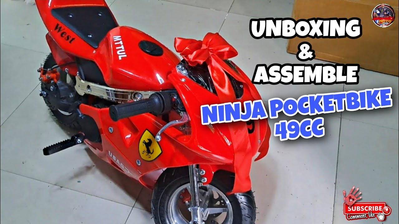 NINJA POCKETBIKE UNBOX AND ASSEMBLE 2STROKE ENGINE 49cc - YouTube