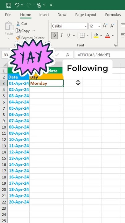 Extract Day From Date In Excel Formula Exceltech Exceltips Excel