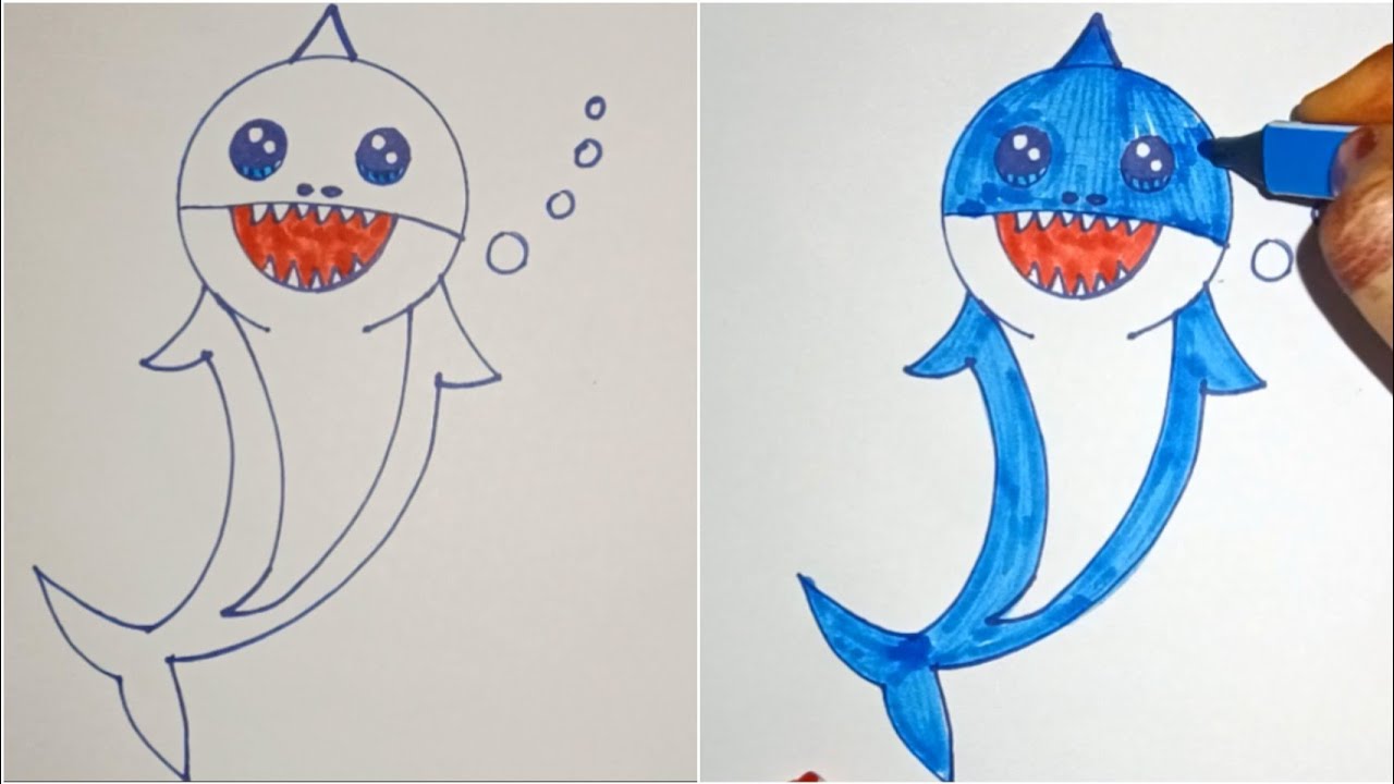 How to Draw Cute Shark. Shark easy drawing. Baby Shark Drawing. - YouTube