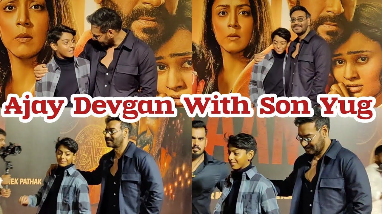 Ajay Devgan Adorable Video With Cute Son Yug Devgan And R Madhavan at Shaitaan Movie Premiere ...