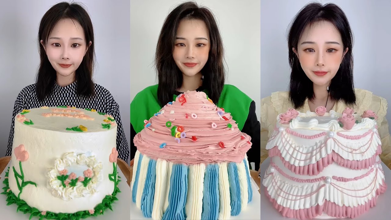 Eating Most Delicious Creamy Cake 🍰 ( soft chewy sounds ) 크림 케이크 먹방 ...