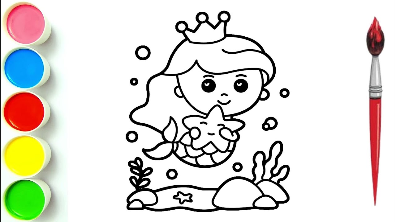 Cute mermaid Princess drawing and painting for kids 🧜‍♀️how to ...