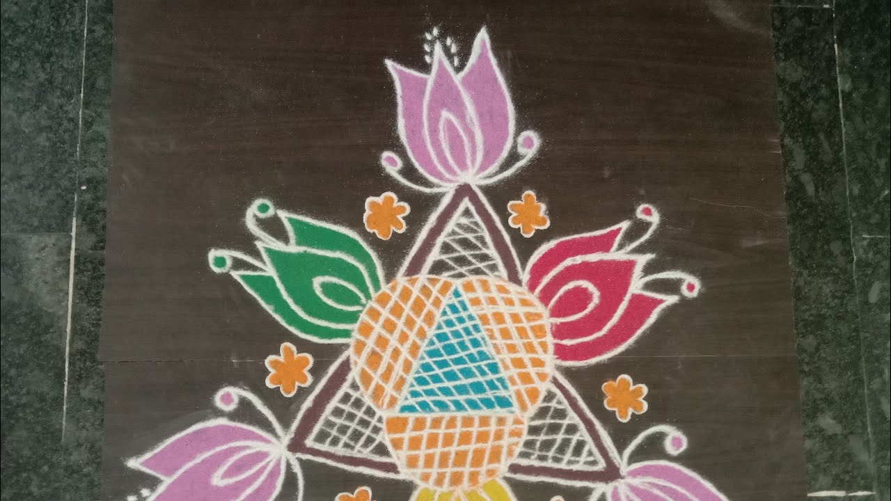Rangoli / Triangle Flower Lotus Kolam / Gojith creation - YouTube