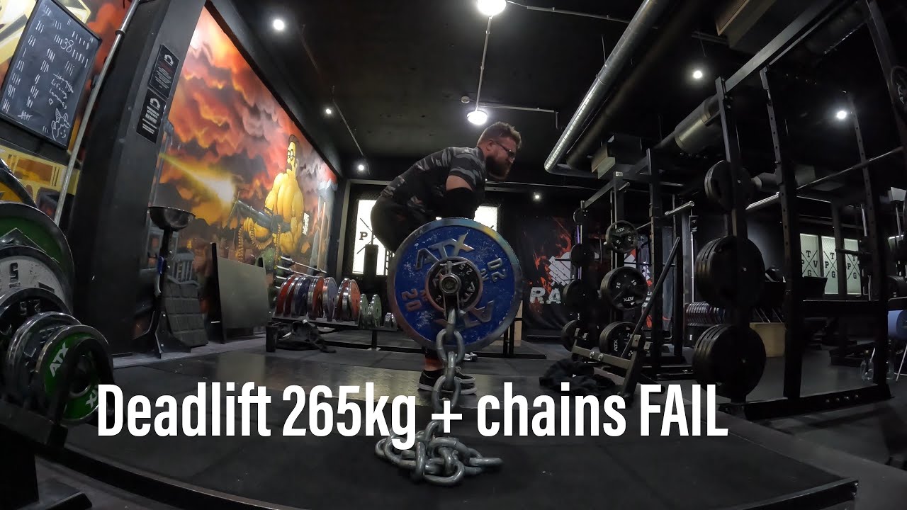 Deadlift 265kg + chains FAIL & block deadlift 300kg x2 - YouTube