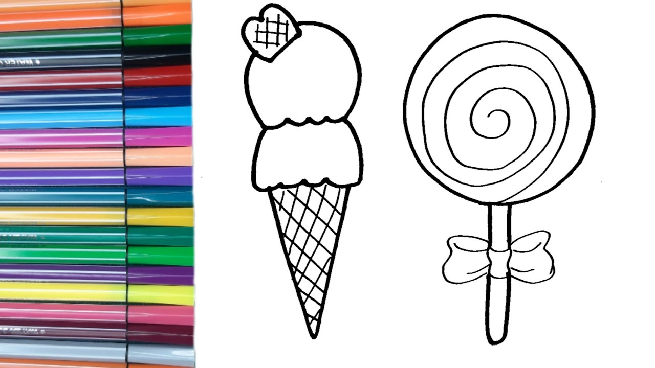 menggambar dan mewarnai ice cream dan lolipop | how to drawing and ...