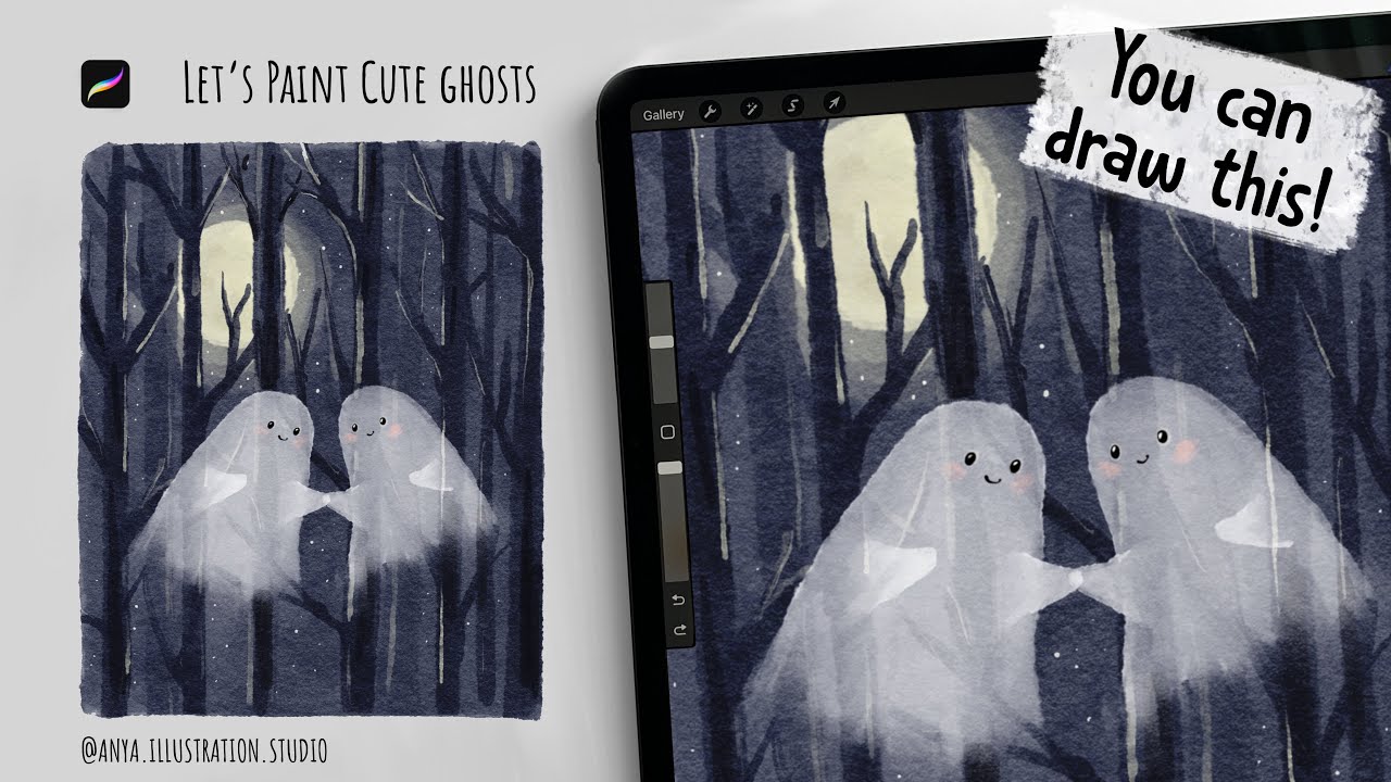 How to paint cute ghosts in a magical forest 👻 Procreate tutorial. - YouTube