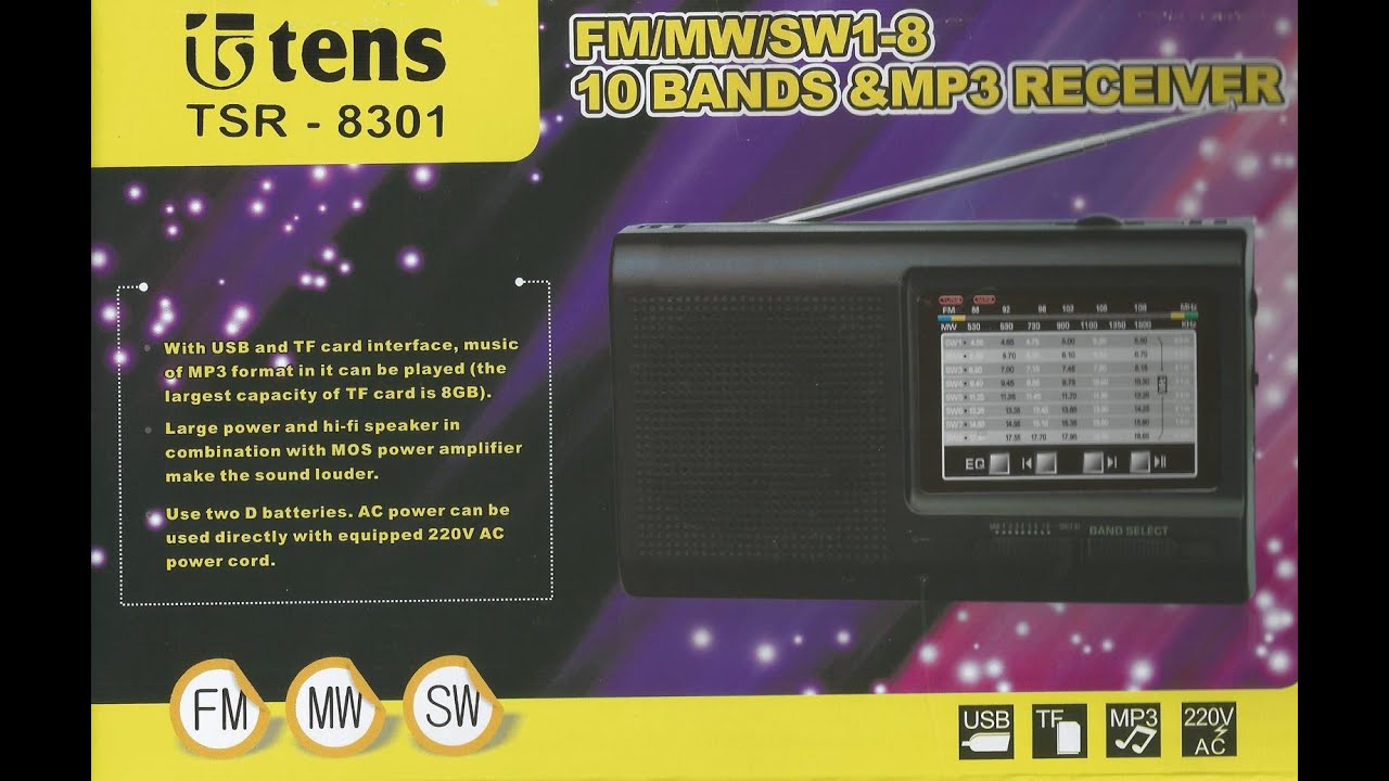 Tens TSR-8301 ( Radio 10 Band, AC/DC, Micro SD / USB Receiver ) - YouTube