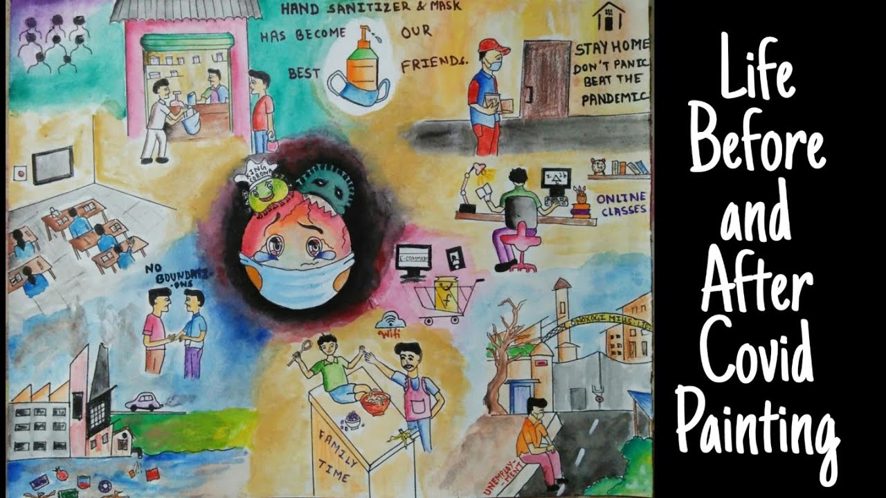 Corona Drawing | Life Before and After Covid Poster Painting ...