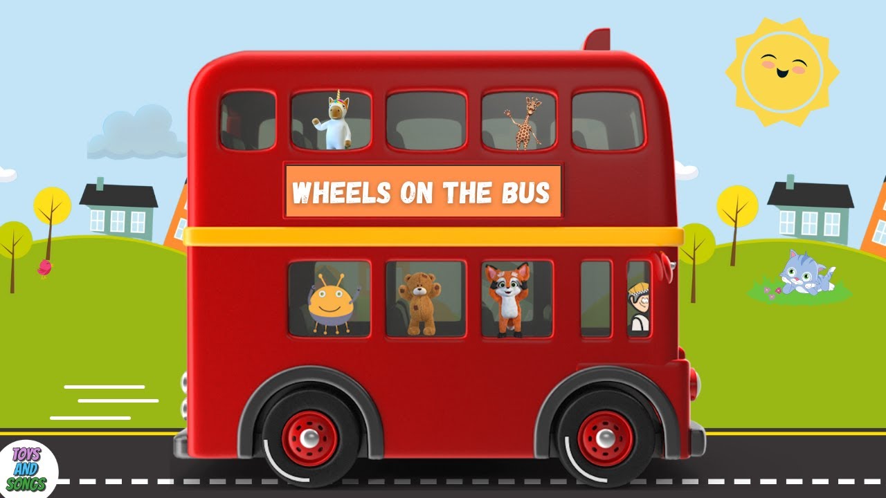 The Wheels on The Bus Go Round and Round Song (Red Bus) | Traditional ...