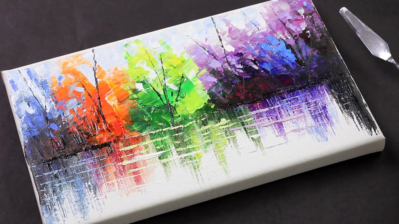 Abstract Riverside woods Painting / Acrylic painting on Canvas Step by ...